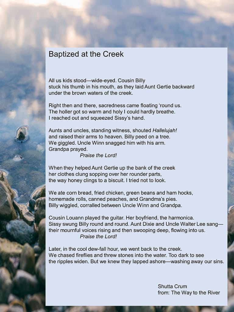 Poem by Shutta Crum: Baptized at the Creek now up on the Silver Birch site | Shutta Crum